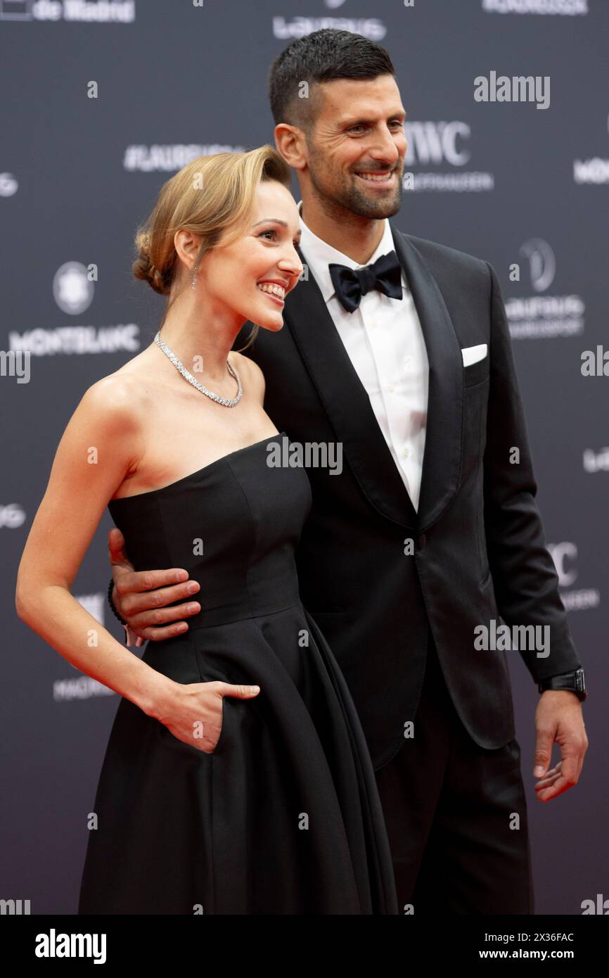 Madrid, Spain. 22nd Apr, 2024. Jelena Ristic and Novak Djokovic pose on ...