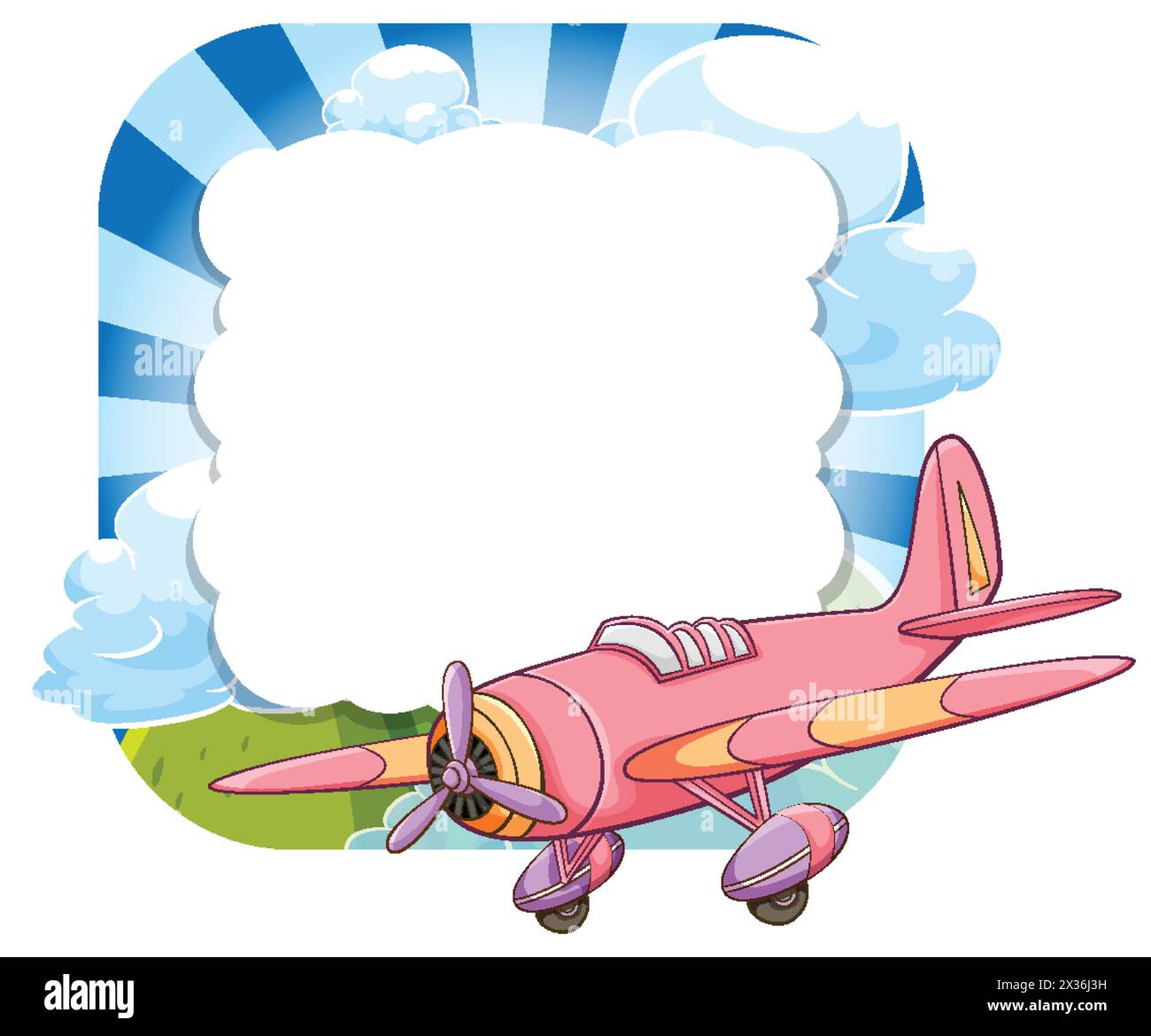 Colorful cartoon airplane flying with cloud frame Stock Vector Image ...