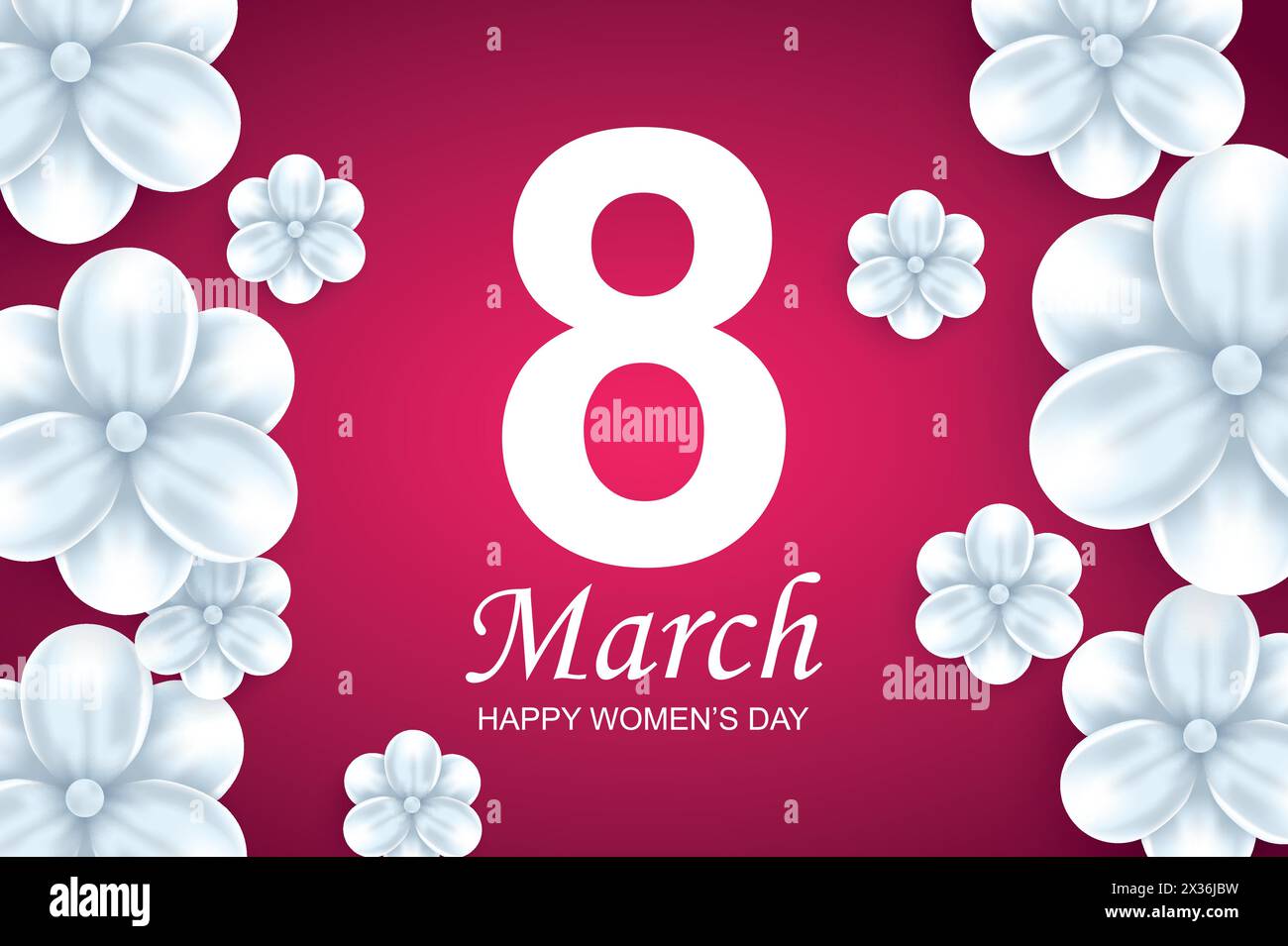 Happy women's day greeting card template. Beautiful white flowers on ...