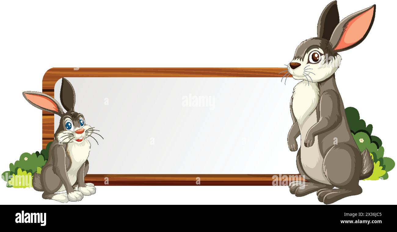 Two cartoon rabbits beside an empty banner Stock Vector Image & Art - Alamy