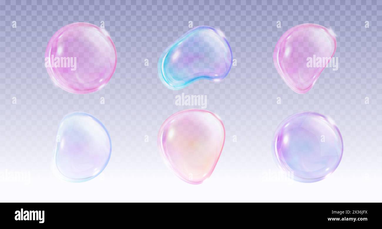 3d pink soap ball. Realistic rainbow water bubble on transparent ...