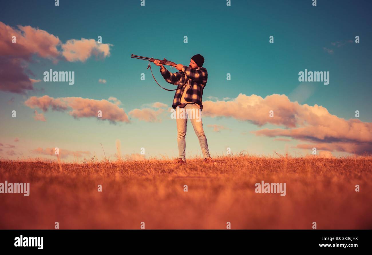 Calibers of hunting rifles. Rifle Hunter Silhouetted in Beautiful ...