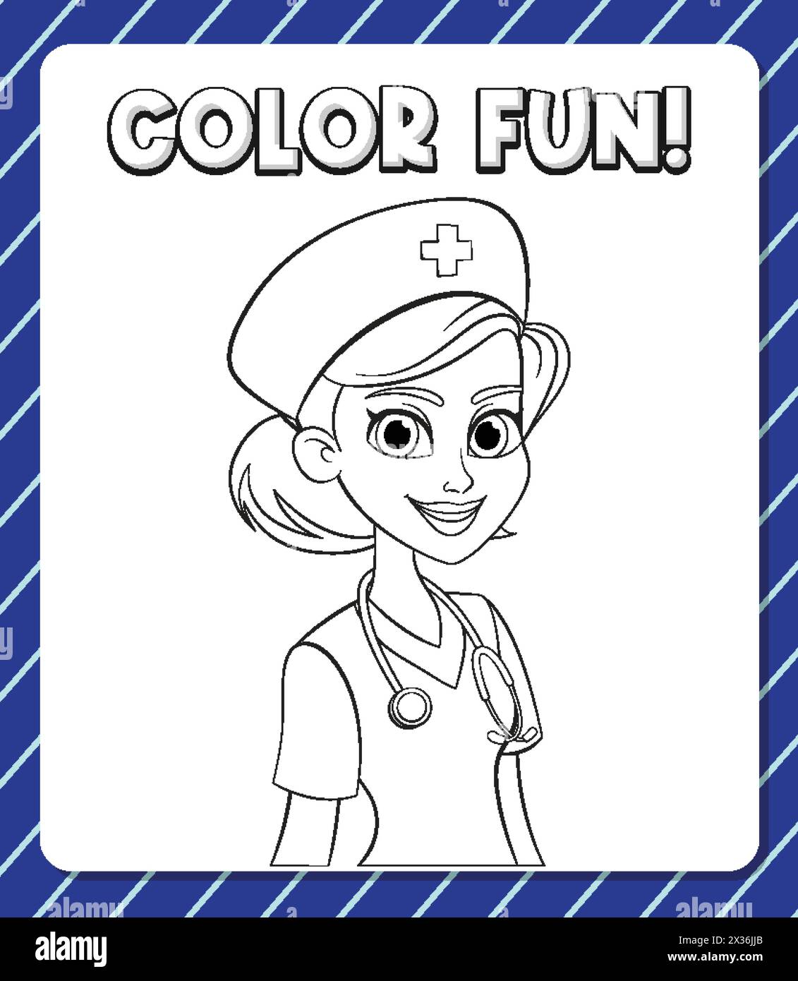 Coloring page featuring a cheerful nurse character Stock Vector Image ...