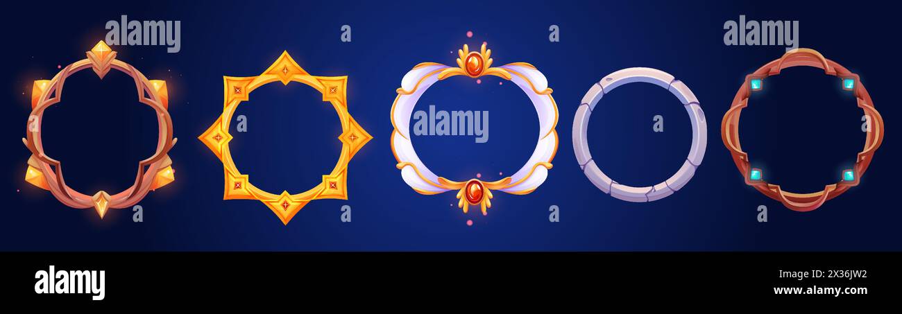 Avatar circle decorative frames for game ui design. Cartoon vector ...