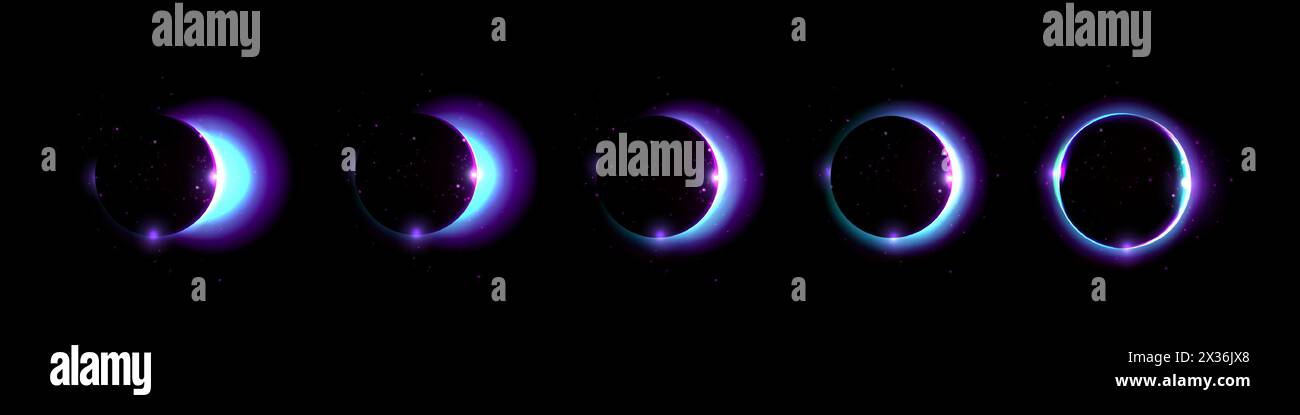 Stages of eclipse of sun by moon. Realistic vector illustration set of ...