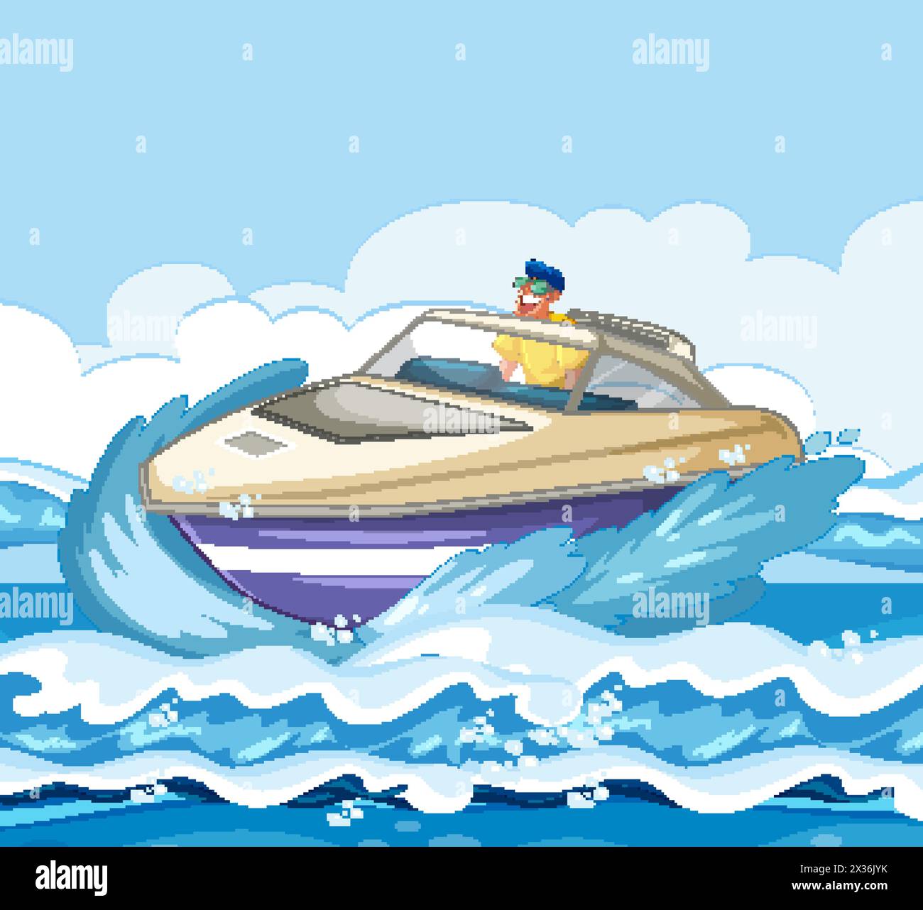 Vector illustration of a man driving a speedboat Stock Vector Image ...