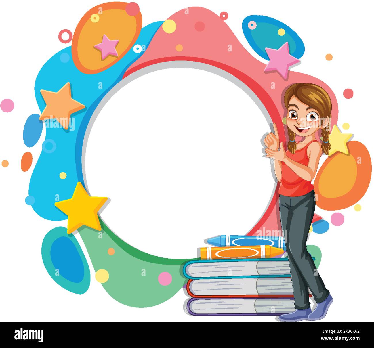 Smiling girl stack books Stock Vector Images - Alamy