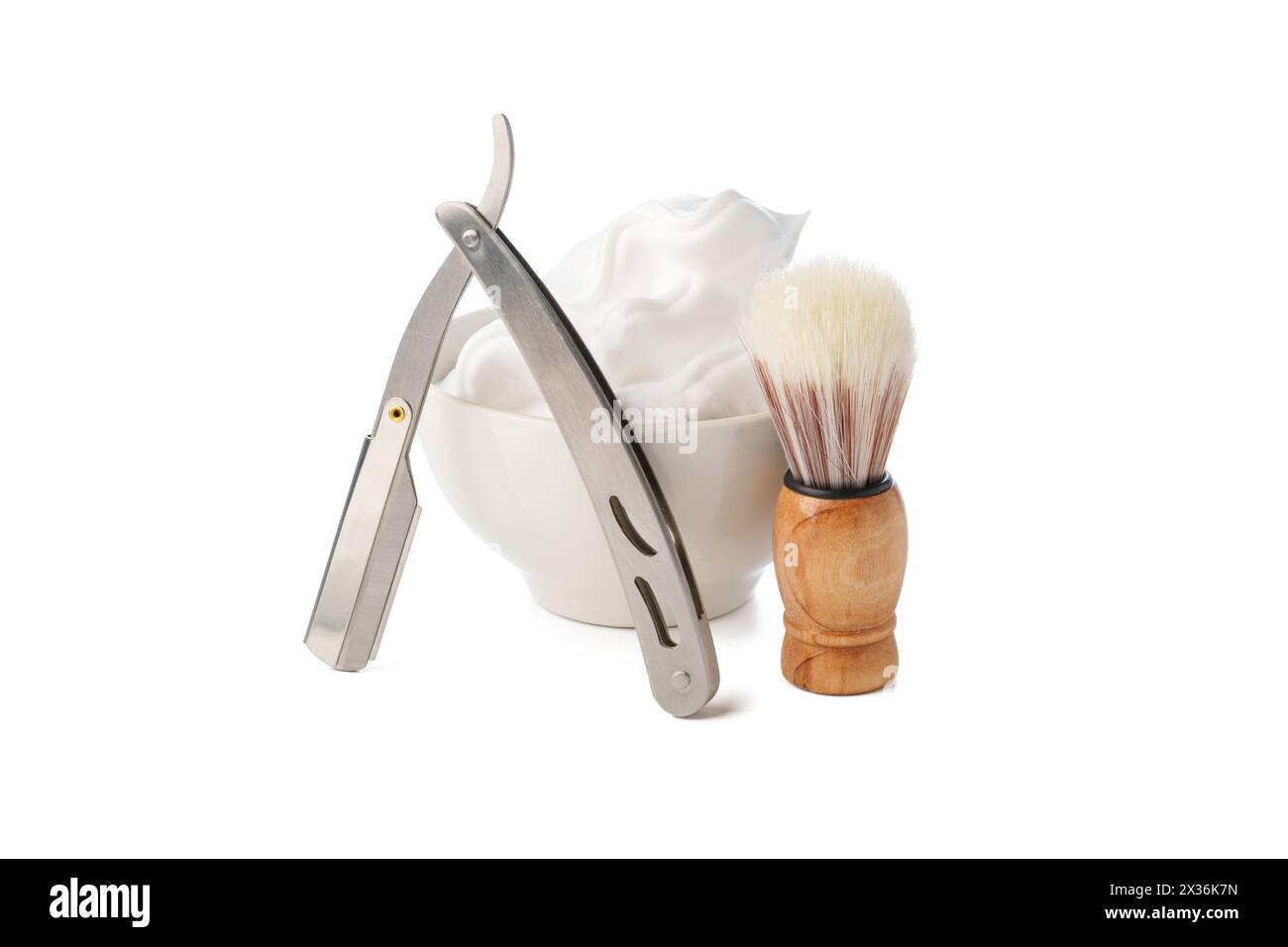 Vintage shaving razor and tools isolated on white Stock Photo - Alamy