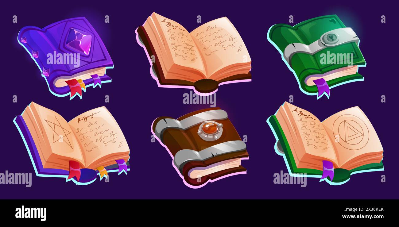 Old magic closed and open books with ancient parchment paper and ...