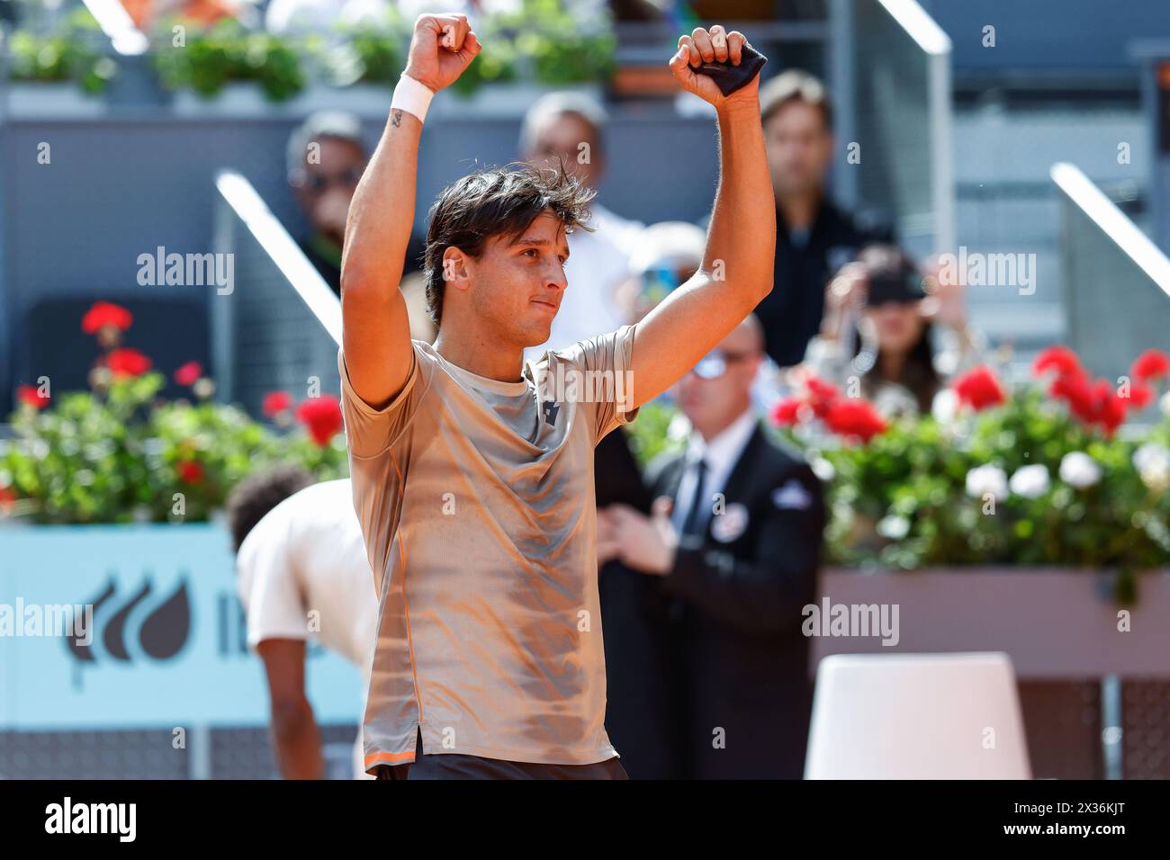 Luciano Darderi of Italy celebrates after winning against Gael Monfils ...