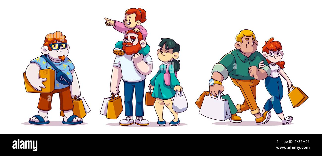 People shopping set isolated on white background. Vector cartoon ...