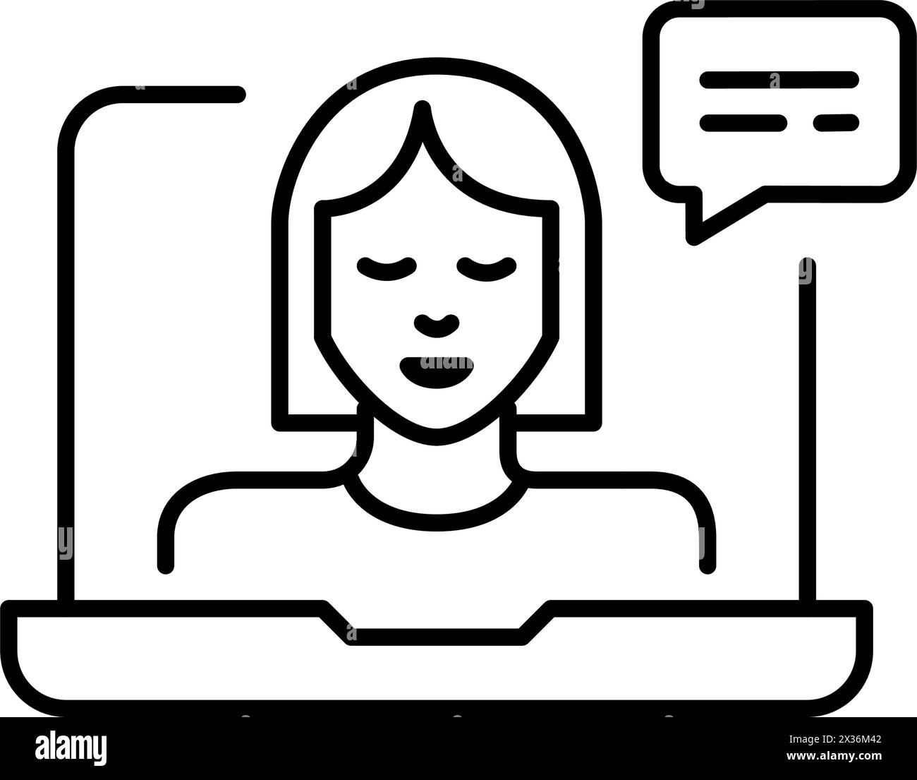 Woman in video call on laptop interface. Real time communication for ...