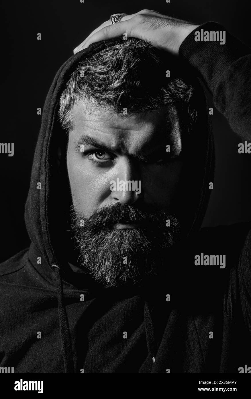 Retro Beard. Male hair care concept. Bearded brutal hipster serious man ...