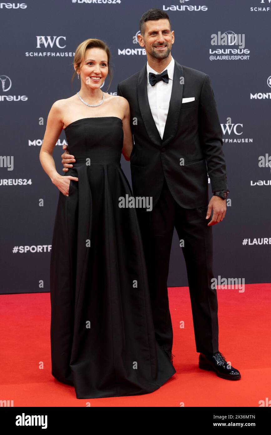 Madrid, Spain. 22nd Apr, 2024. Jelena Ristic and Novak Djokovic pose on ...