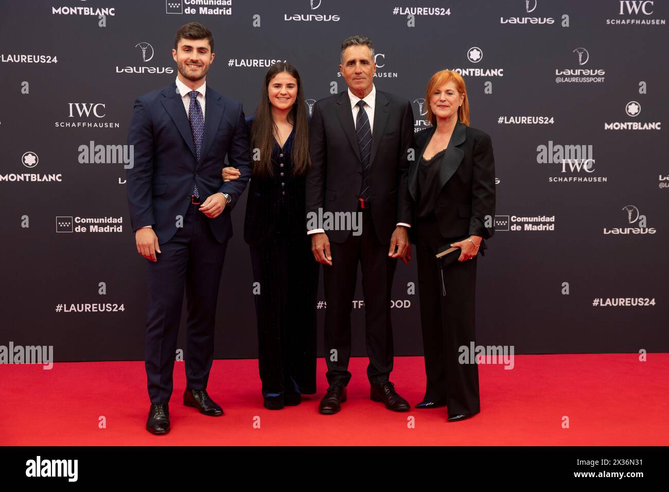 Madrid, Spain. 22nd Apr, 2024. Miguel Indurain (2R) and his family pose ...