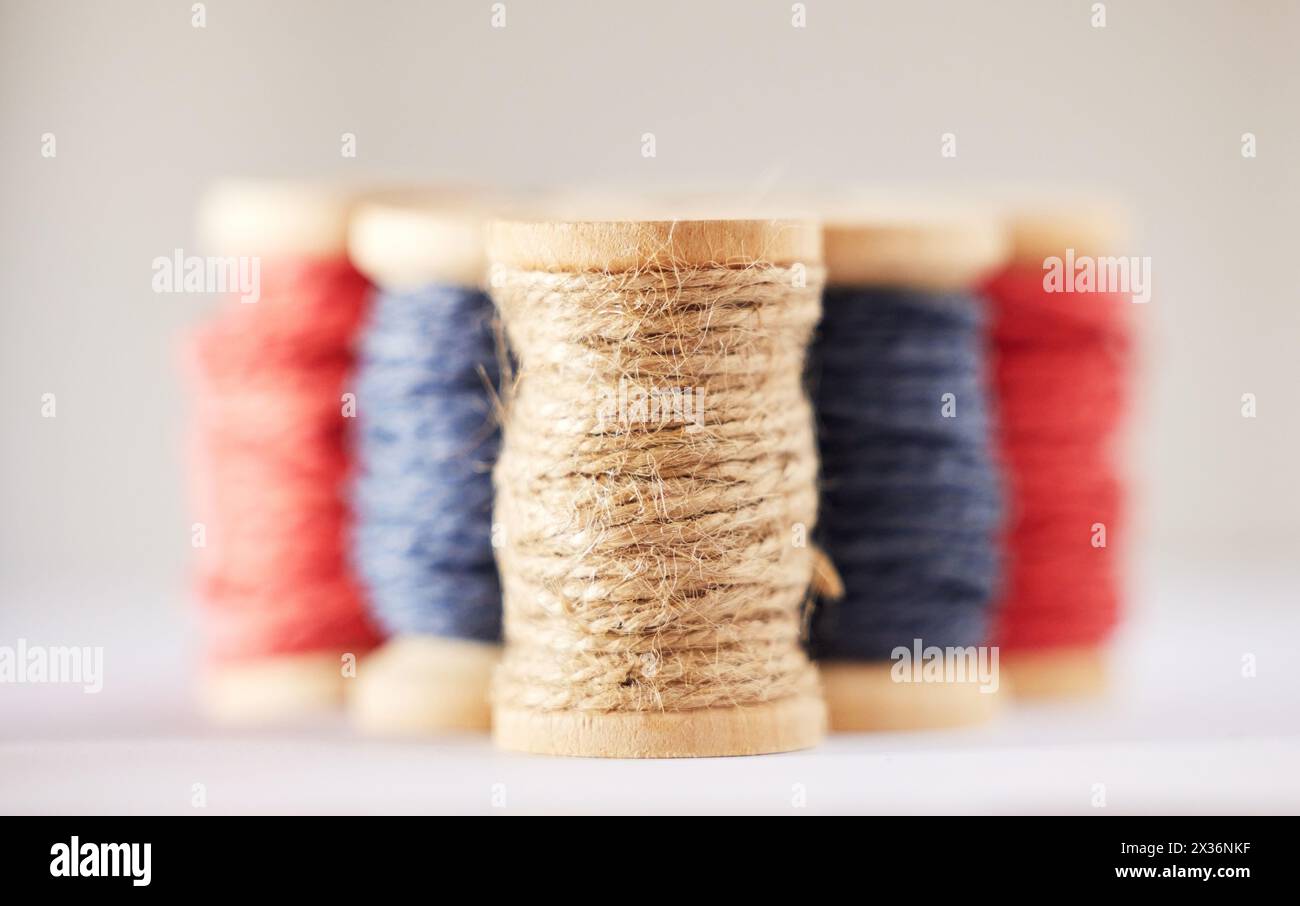 Rope, textile and eco friendly thread in studio for sustainability ...