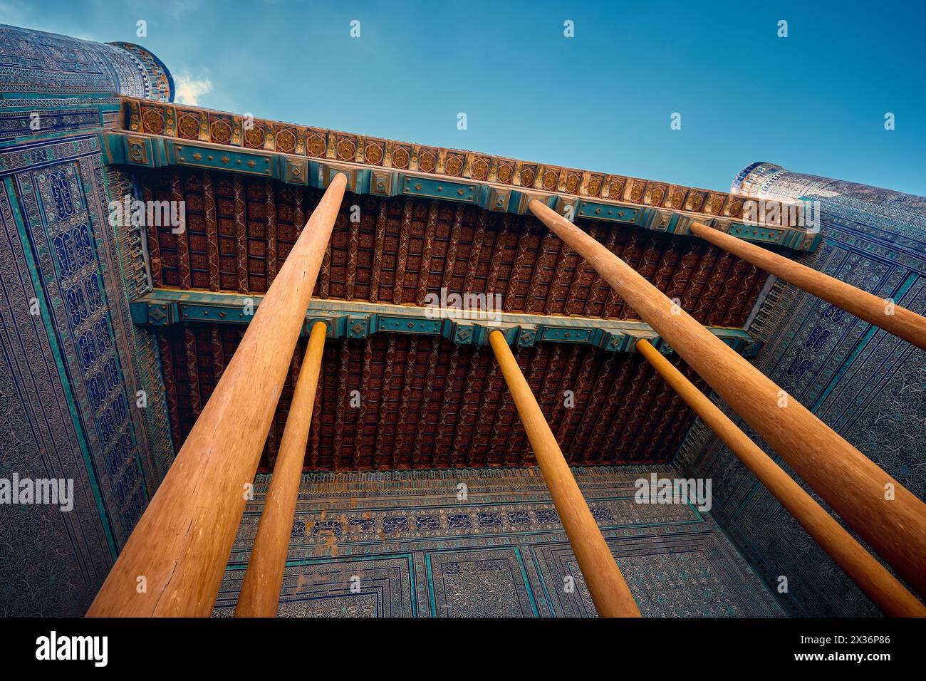 Exterior of the Summer Palace with wooden column, carved ceiling and ...