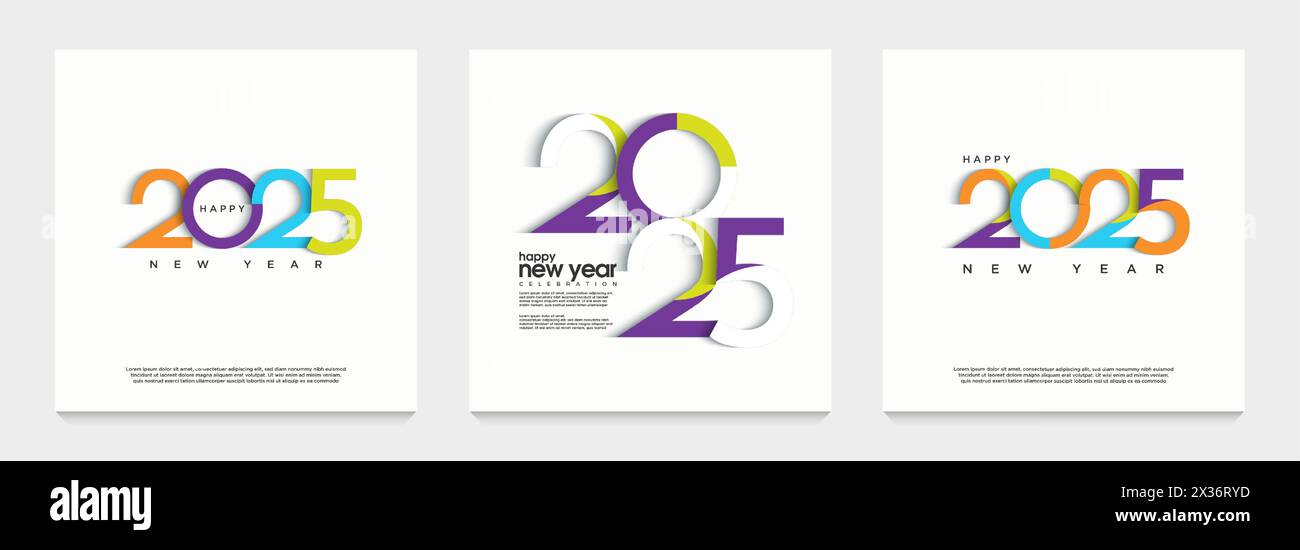 Happy new year 2025 square template with rare 2D numbers. The concept ...