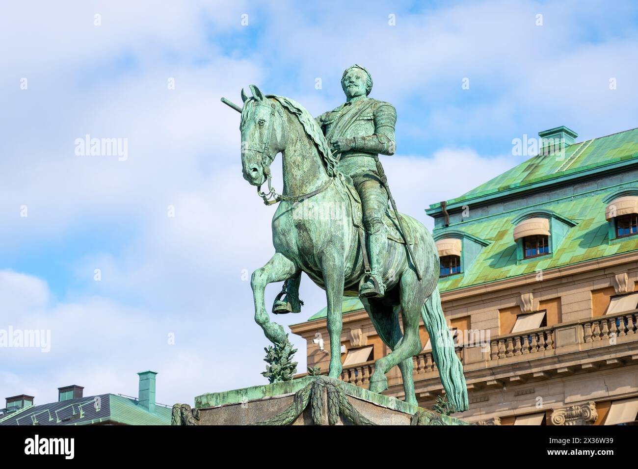 The statue of Gustav II Adolf is captured here standing proudly in ...