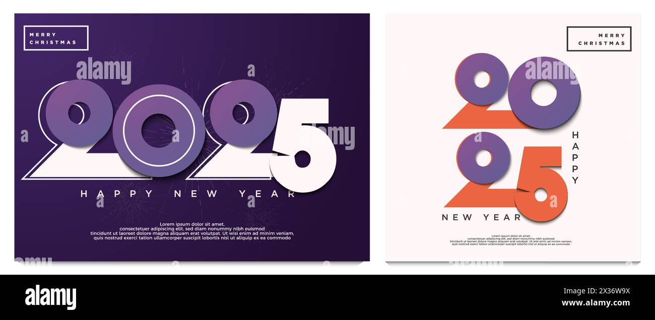 Happy new year 2025 square template with 2D embossed numbers. Greeting ...