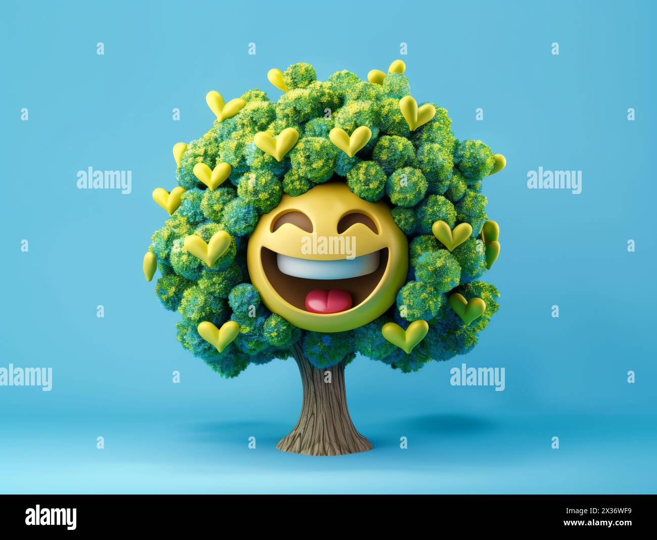 Smilie face emoji tree 3d character render happy Stock Photo - Alamy