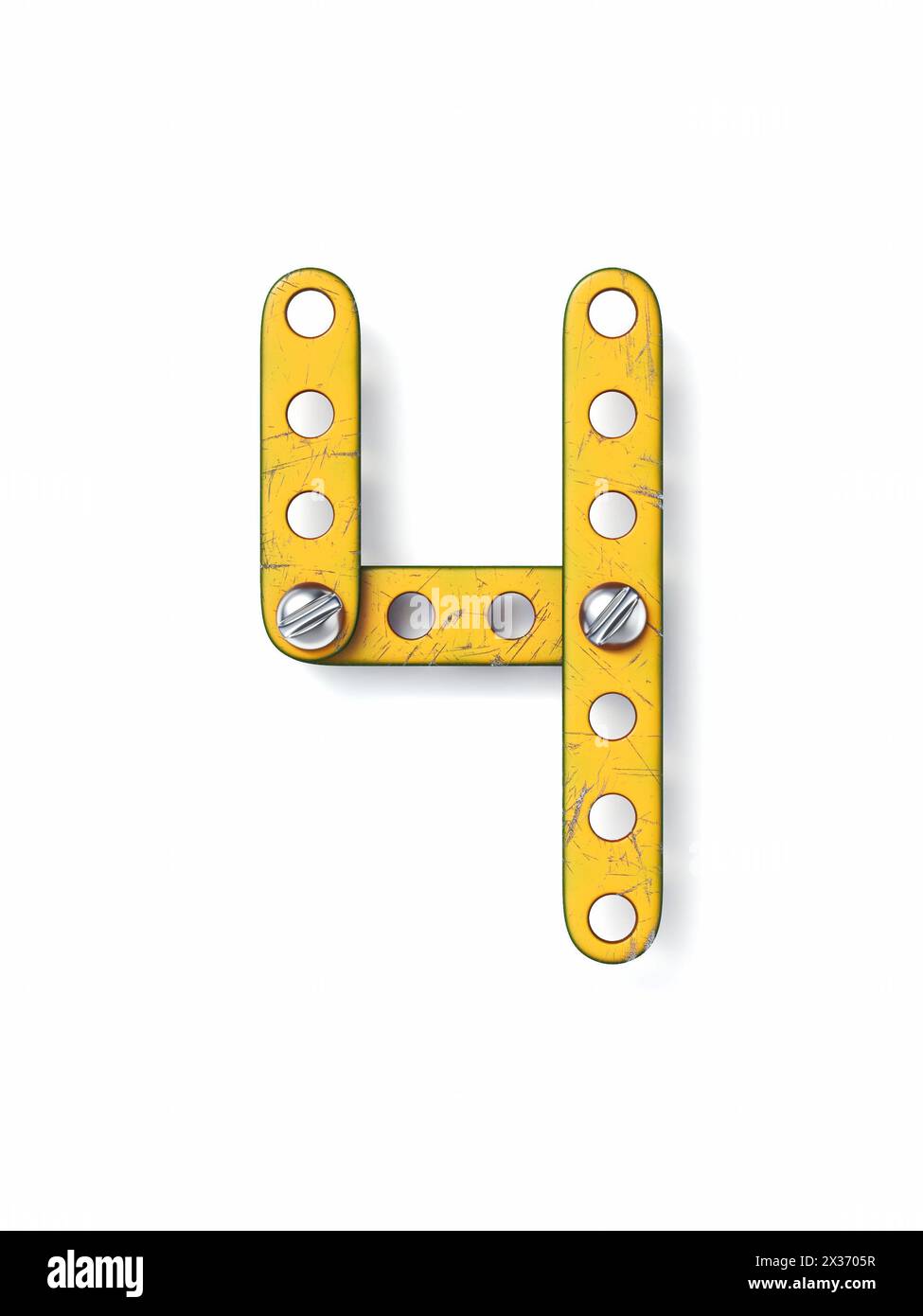 Aged yellow constructor font Number 4 FOUR 3D rendering illustration ...