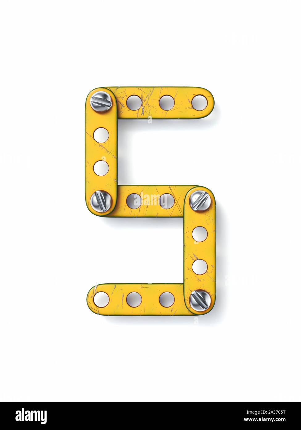 Aged yellow constructor font Number 5 FIVE 3D rendering illustration ...
