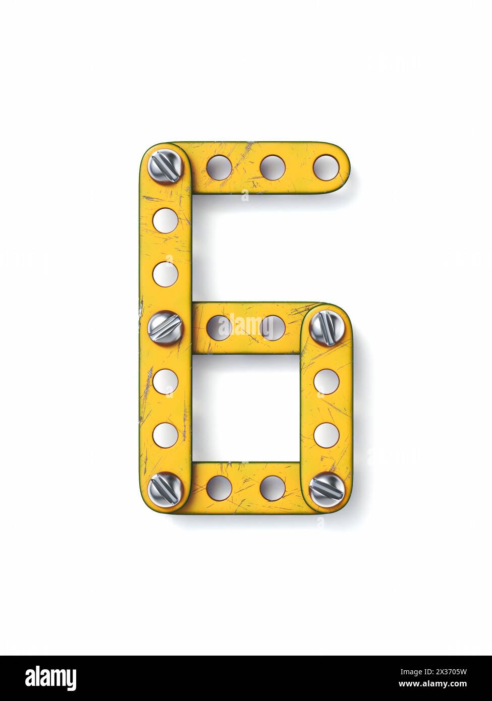 Aged yellow constructor font Number 6 SIX 3D rendering illustration ...