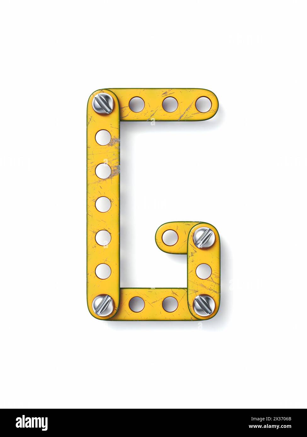 Aged yellow constructor font Letter G 3D rendering illustration isolated on white background ...