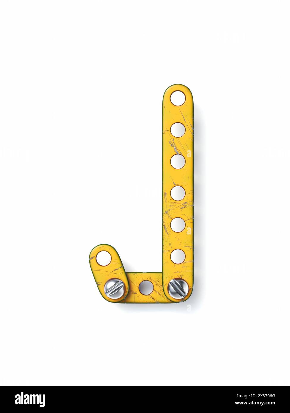 Aged yellow constructor font Letter J 3D rendering illustration ...