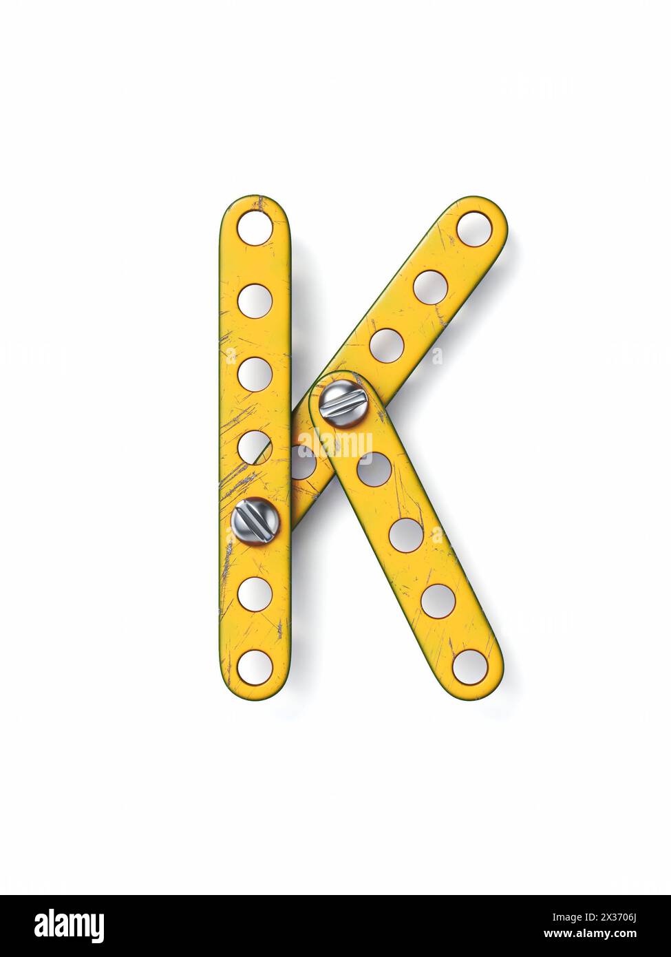 Aged yellow constructor font Letter K 3D rendering illustration ...