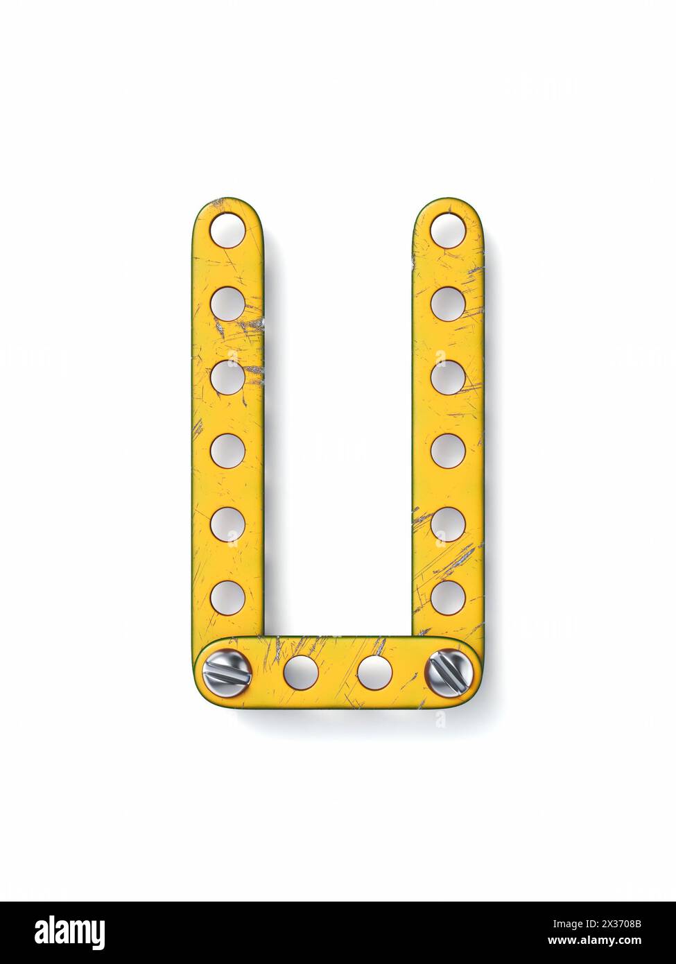 Aged yellow constructor font Letter U 3D rendering illustration ...