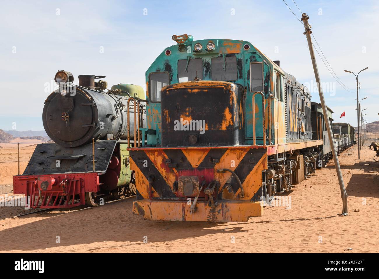 Old train at Wadi Rum desert on Jordan Stock Photo - Alamy