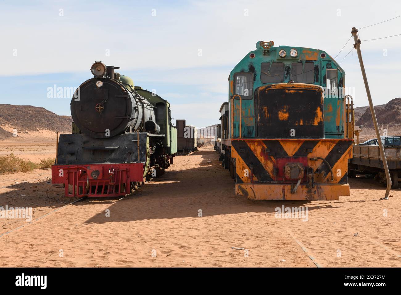 Old train at Wadi Rum desert on Jordan Stock Photo - Alamy