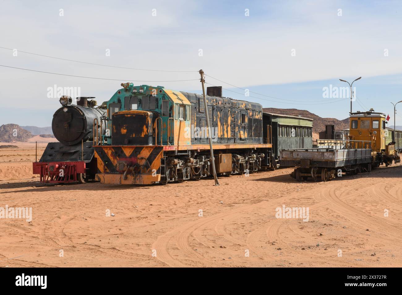 Old train at Wadi Rum desert on Jordan Stock Photo - Alamy