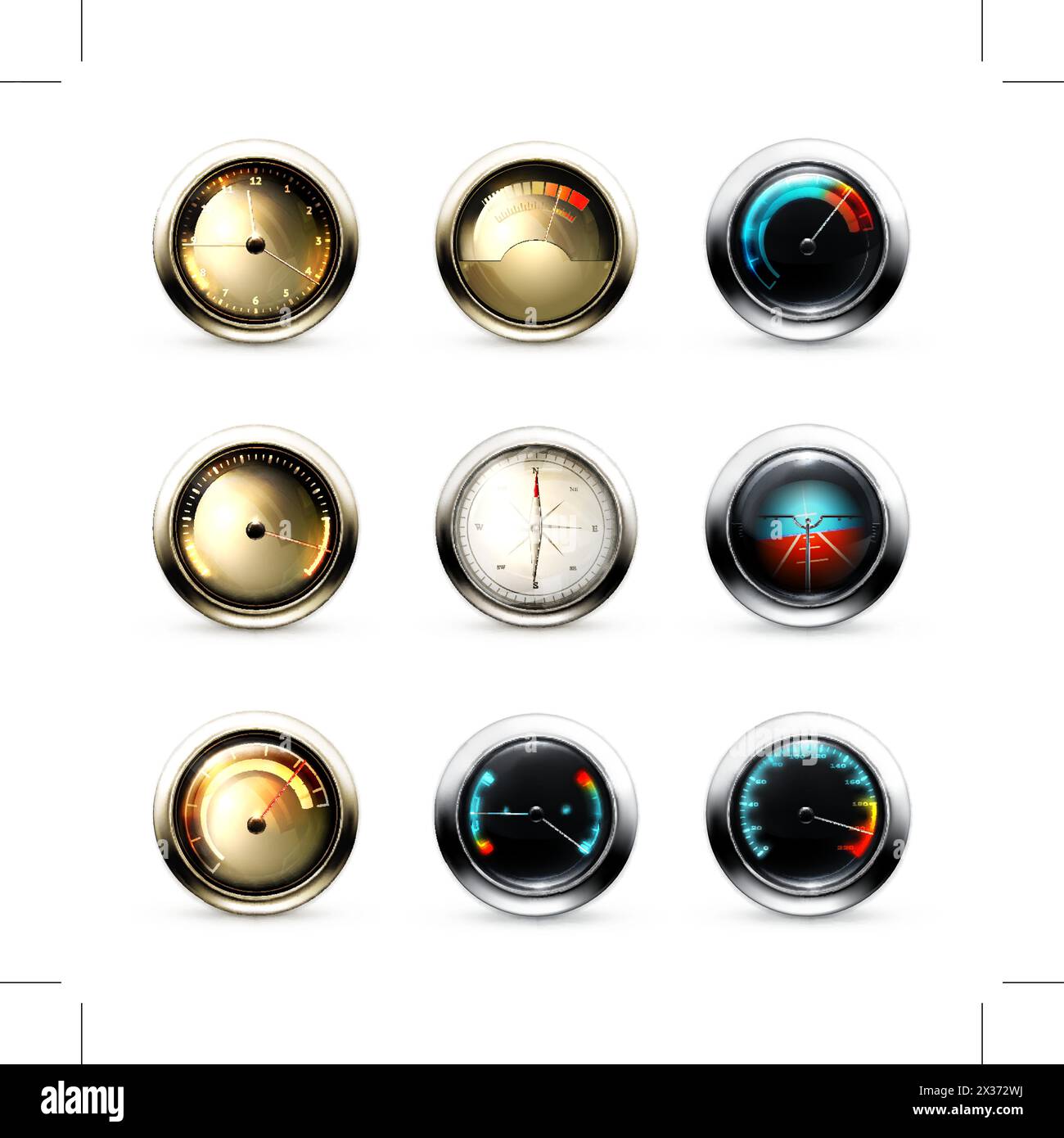 Mechanical clock, car devices, speedometer, measuring devices, vector ...