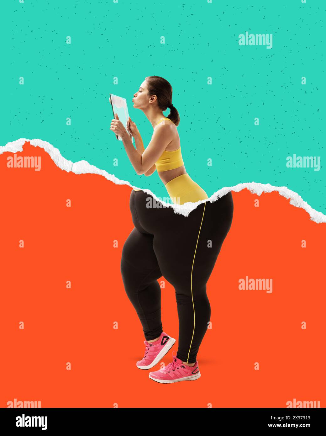 Self-love and care. Woman with slim upper body enjoying her reflection ...