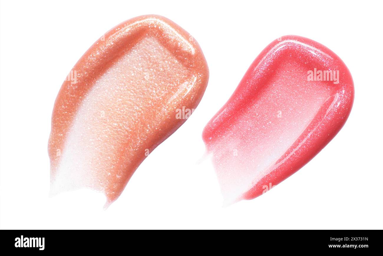 Selection of lip gloss textures isolated on white background. Smudged ...