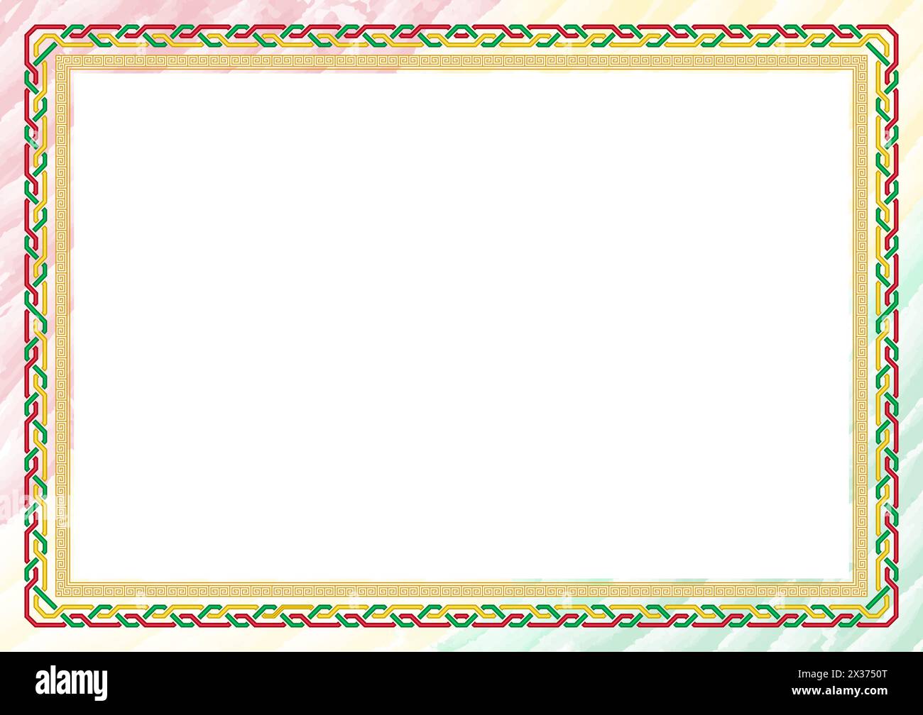Horizontal frame and border with colors of Guyana flag, template elements for your certificate ...