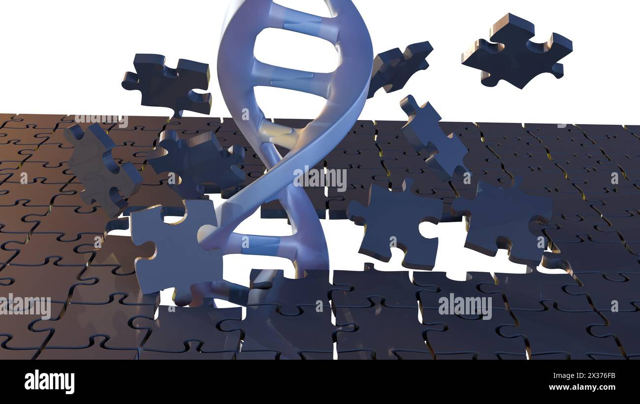 3d rendering of DNA helix and jigsaw puzzle pieces Stock Photo - Alamy