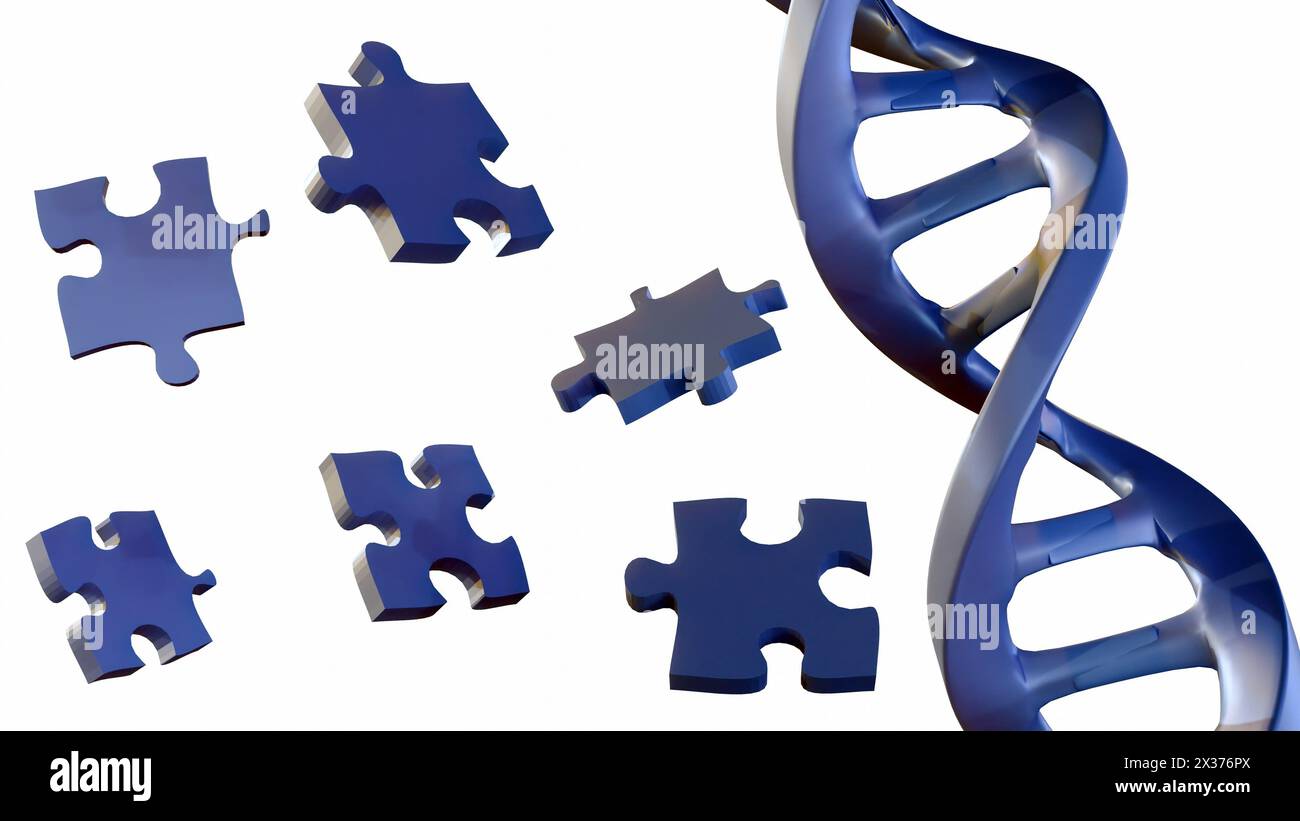 3d rendering of DNA helix and jigsaw puzzle pieces Stock Photo - Alamy