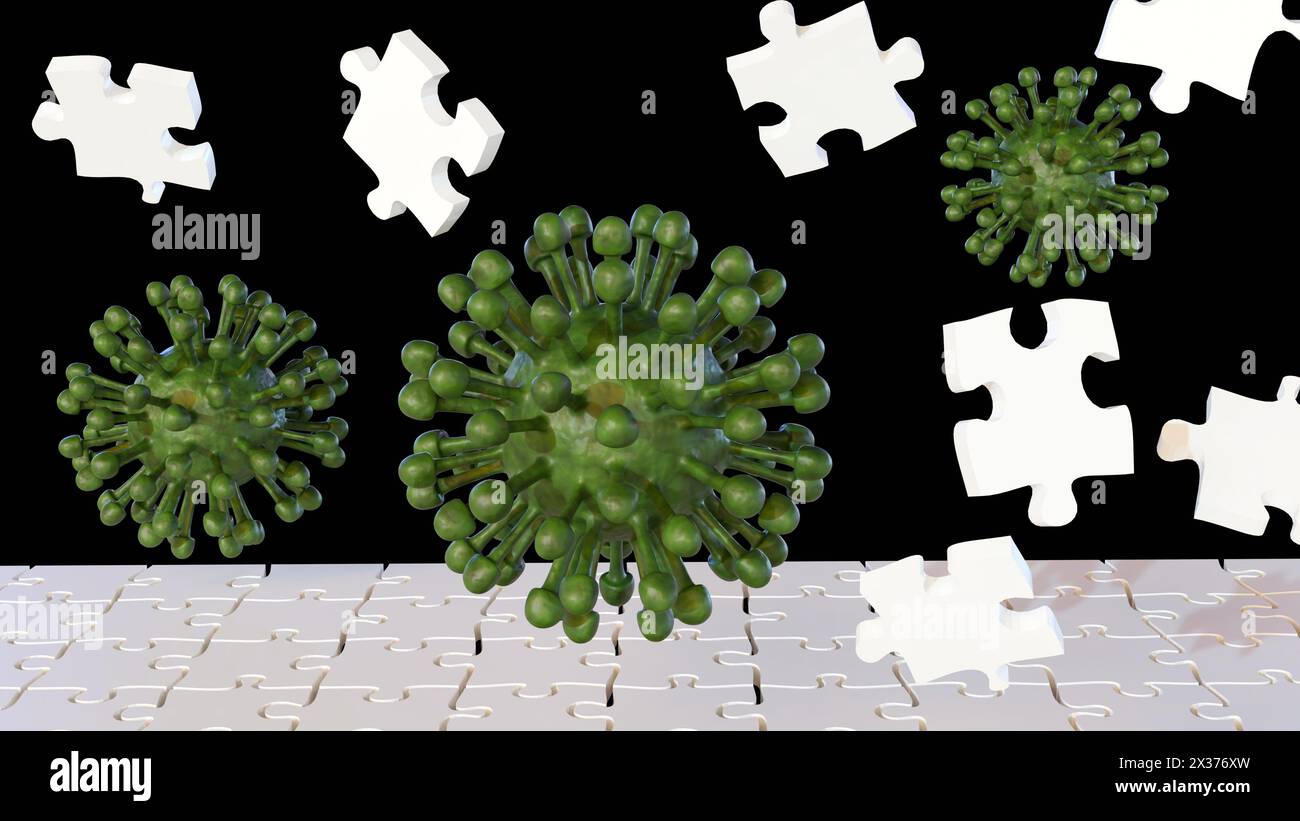 3d rendering of enveloped type of virus with jigsaw puzzle pieces Stock ...