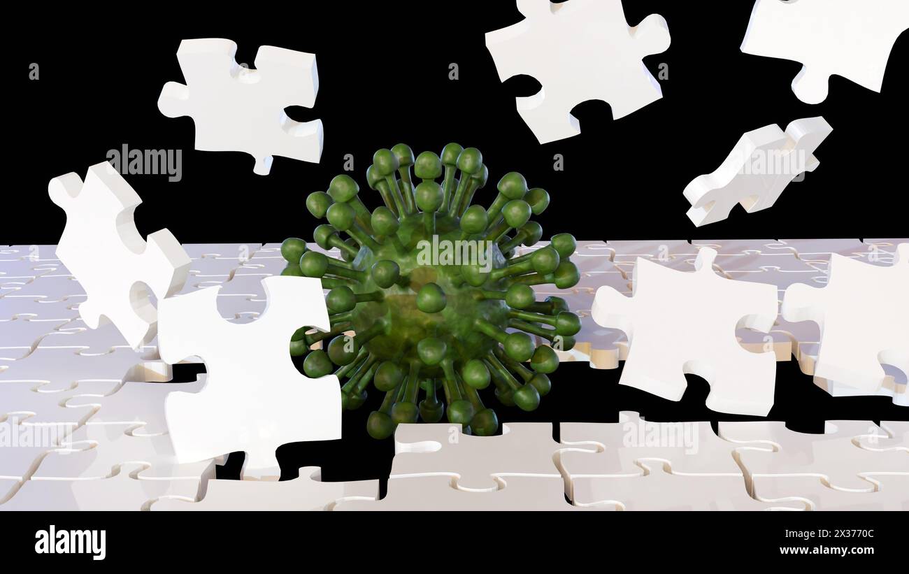 3d rendering of enveloped type of virus with jigsaw puzzle pieces Stock ...