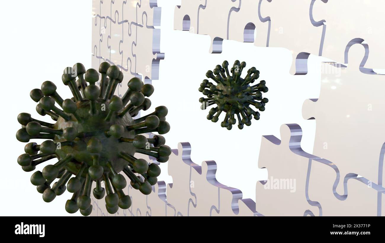 3d rendering of enveloped type of virus with jigsaw puzzle pieces Stock ...