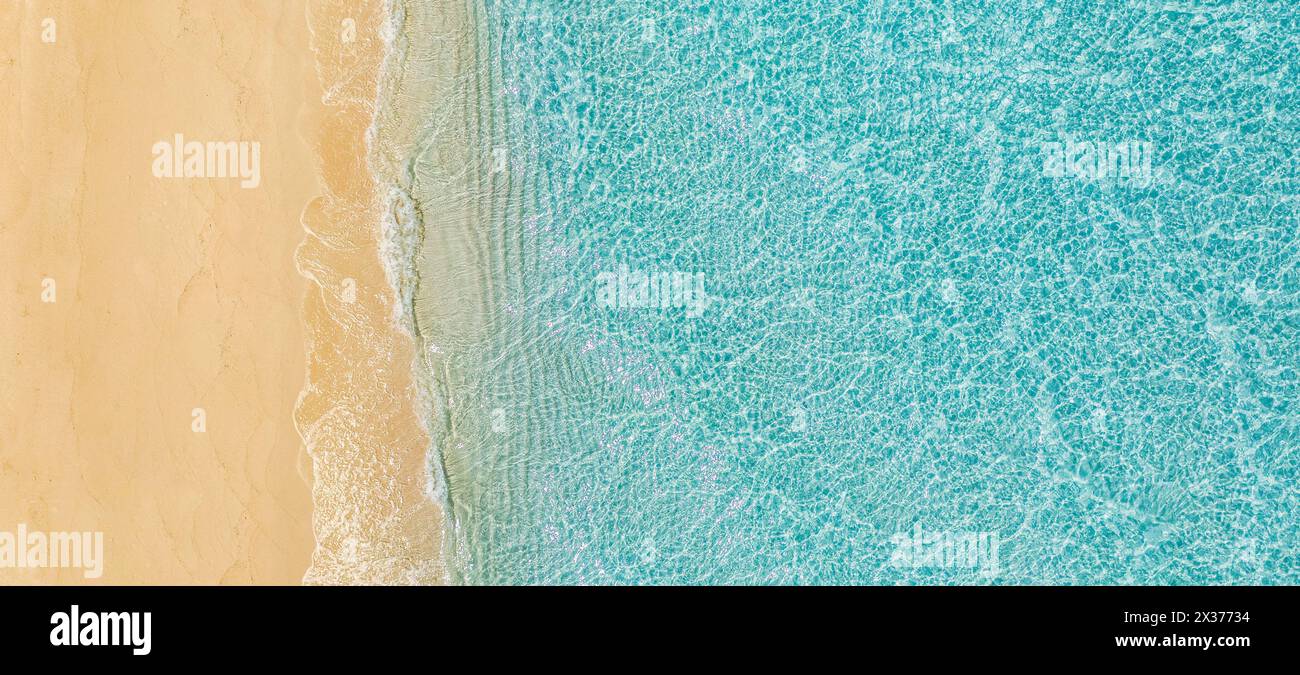 Top view on coast waves on beach aerial view, crystal clear water ...