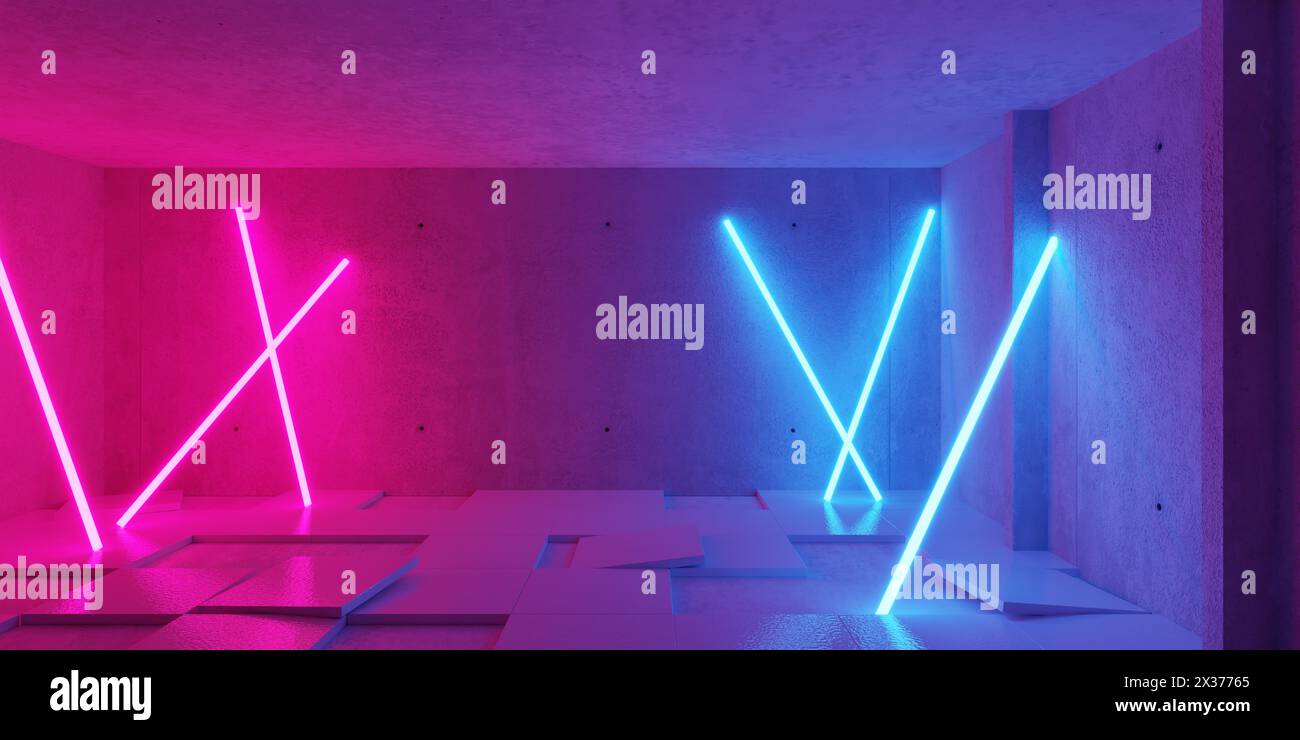 Blue and pink cyberpunk neon tube fluorescent lights abstract ...
