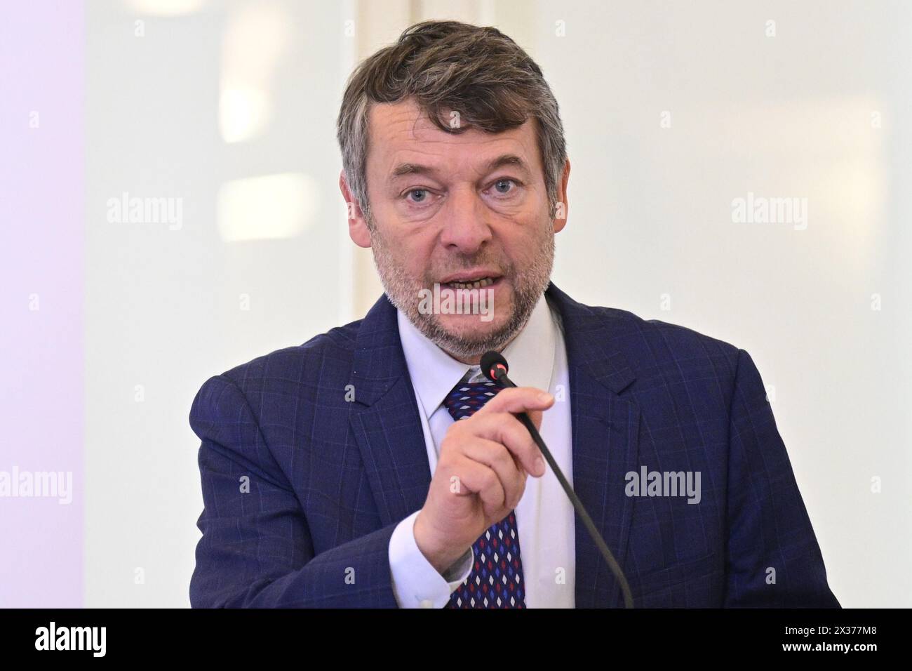 People in Need director Simon Panek speaks during the First National Development Day at the ...