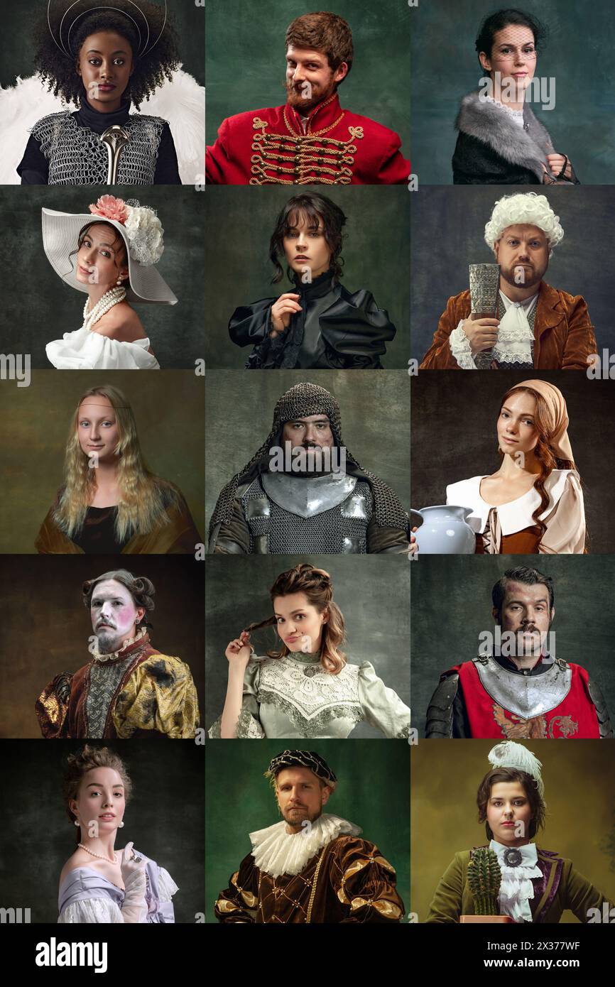 Glimpse into medieval world. Portrait of men and women, medieval royal ...