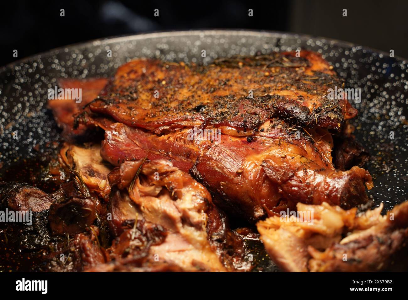 Fresh fried meat with thyme, garlic. Roasted meat, grilled meat Stock ...