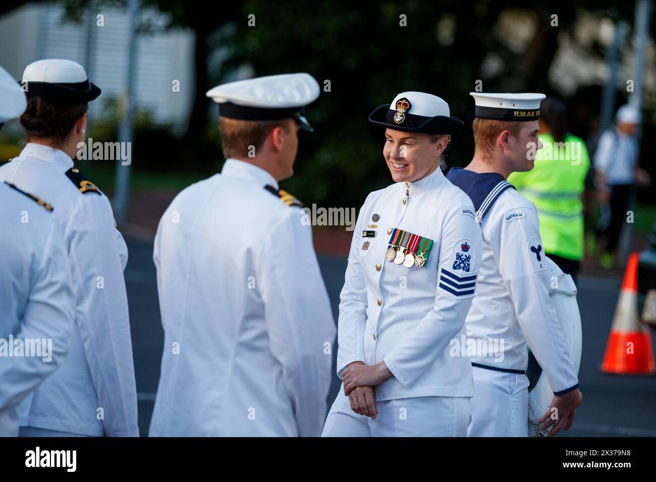 Royal Australian Navy service people of the HMAS Dechaineux prepare to ...